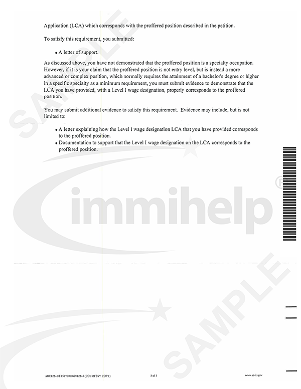 Sample Level 1 RFE for H-1B Visa Petition - Entry level job on H1B visa ...