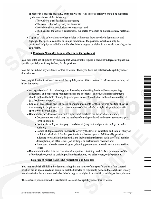 Sample H-1B Visa Petition – Specialty Occupation RFE - Immihelp